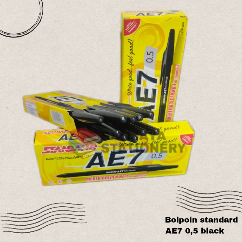 Jual pulpen standard AE7 black 0,5 hitam 1pack | Shopee Indonesia