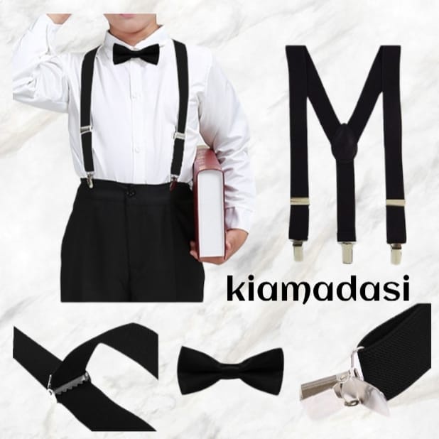 Jual Suspender Anak Hitam Plus Set Dasi Kupu | Shopee Indonesia