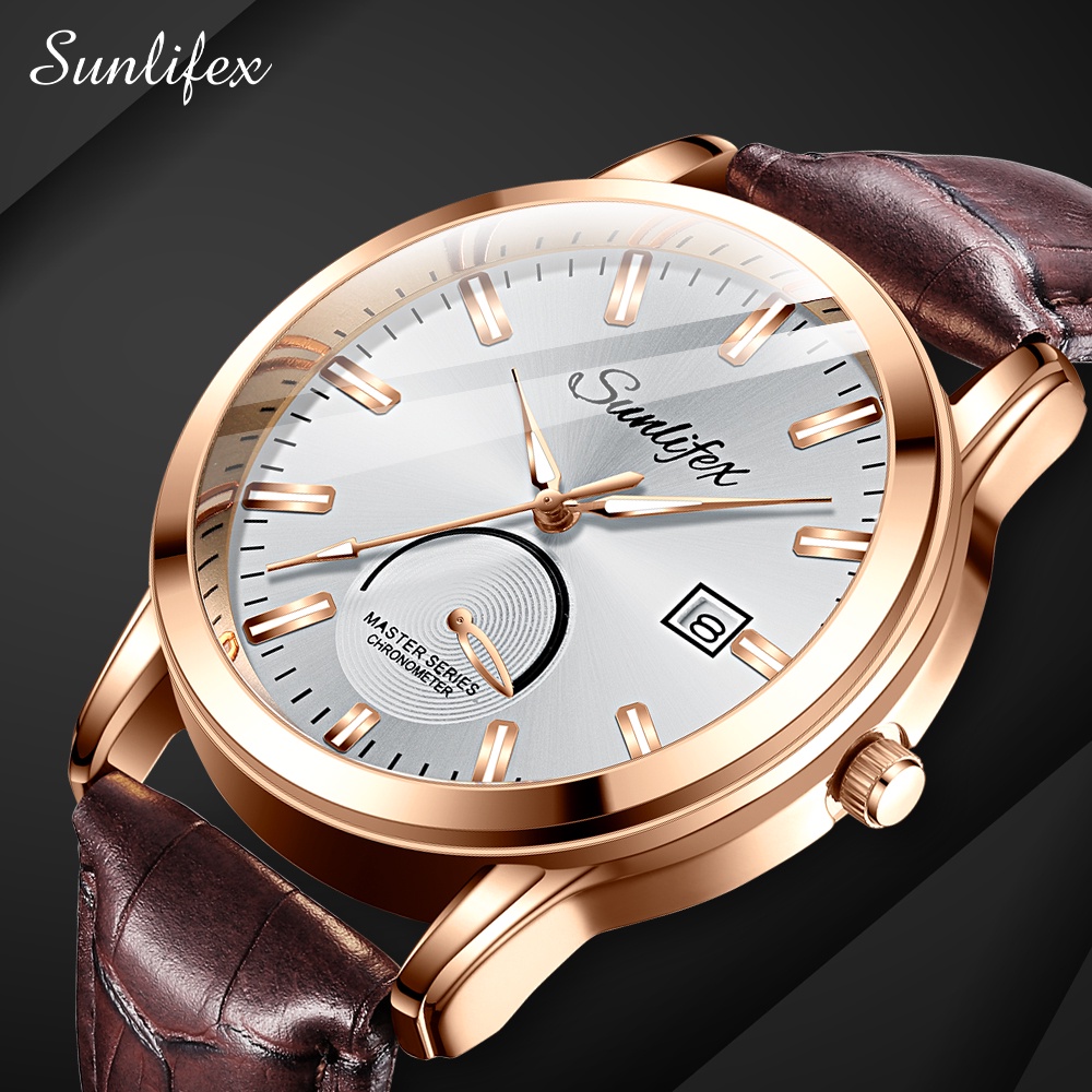 Jual Sunlifex Jam Tangan Pria Kuarsa Tampilkan Kalender Jam Tali Kulit ...
