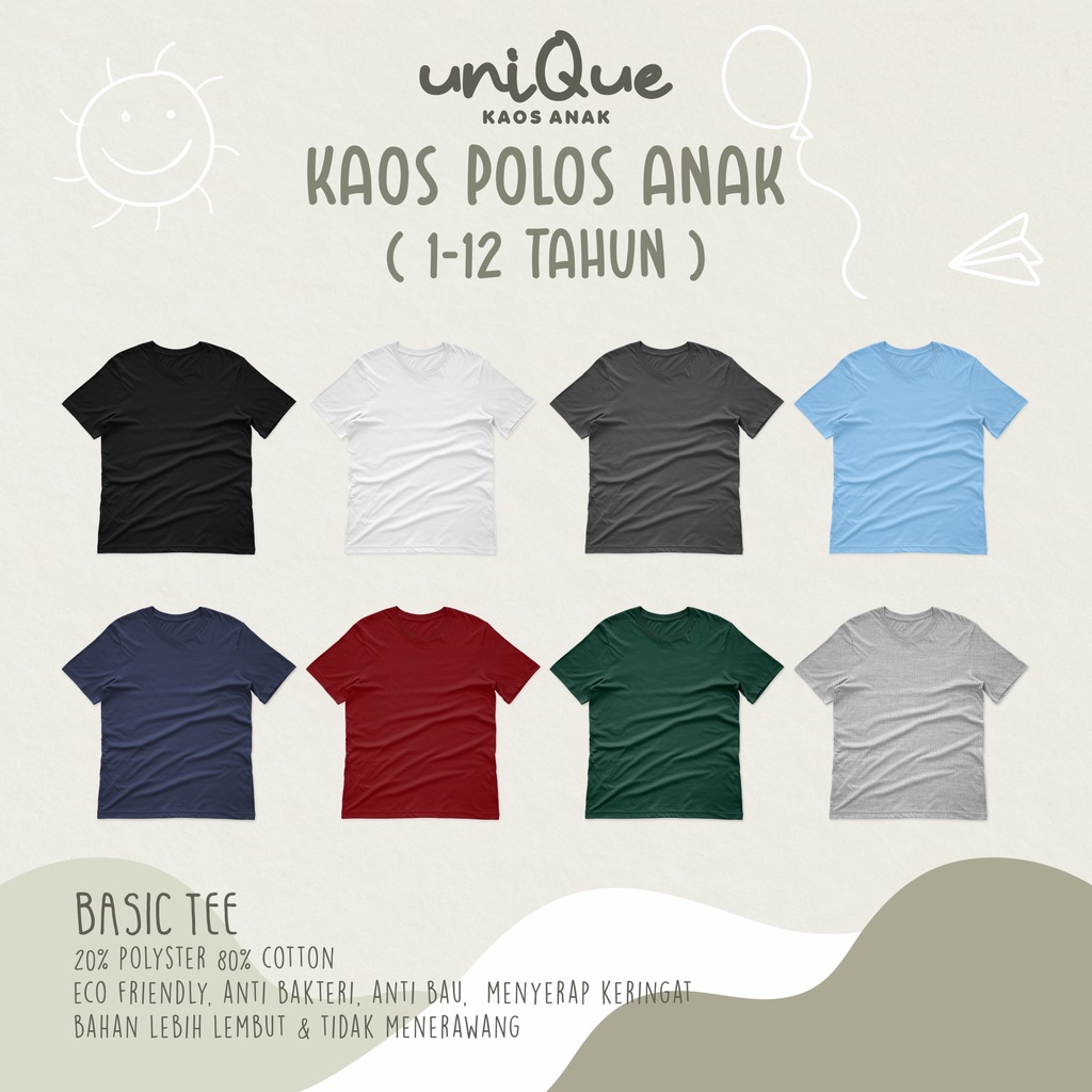 Jual kaos polos anak katun 30s premium // oblong unisex // tshirt 1-12 tahun // baju anak laki ...