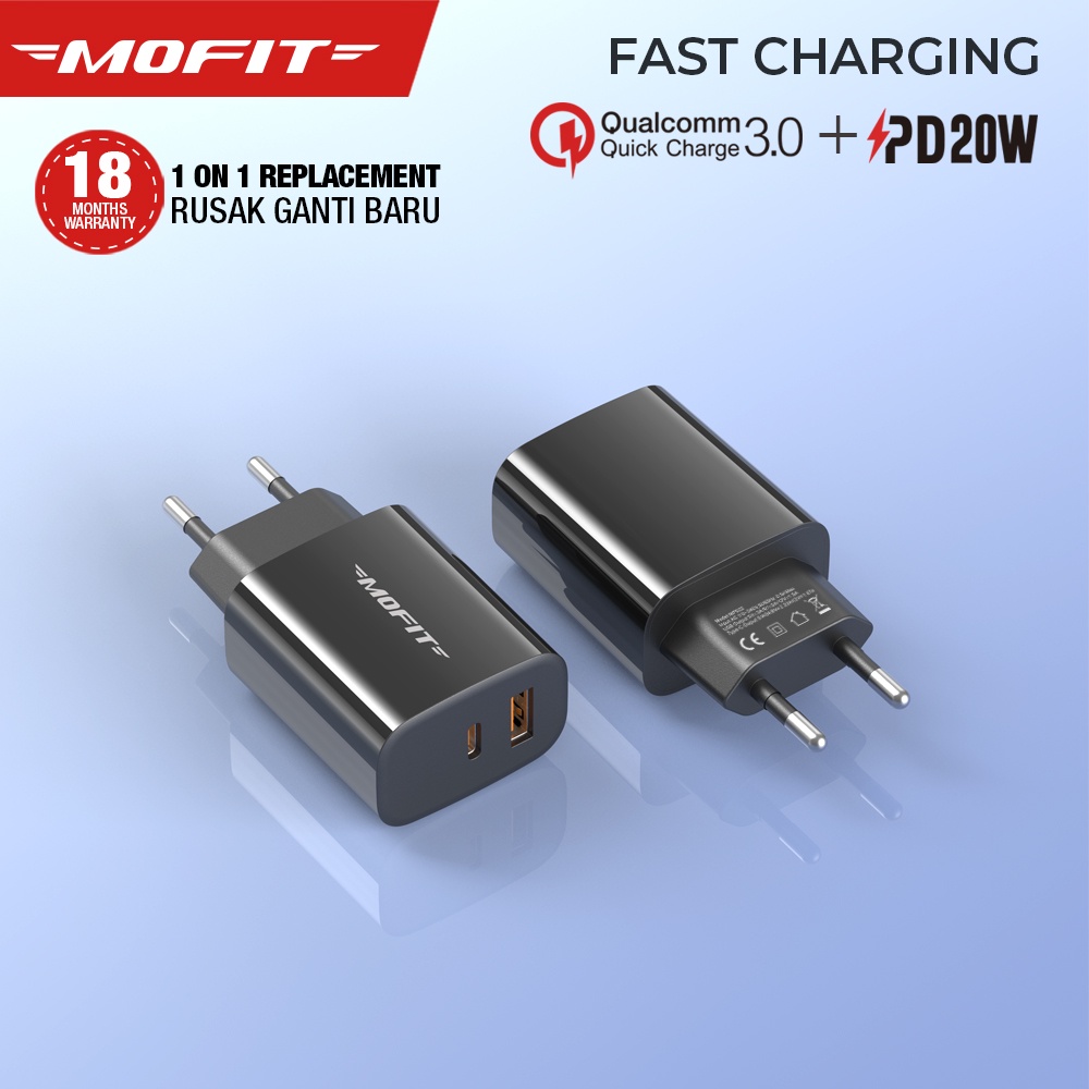 Jual Mofit MPD22 Charger Dual Port Quick charge 3.0A + PD 20Watt Wall ...