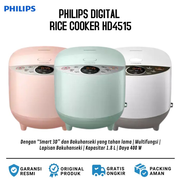 Jual Rcook Philips Hd4515 Rice Cooker Digital 1.8 Liter Fuzzy Logic ...