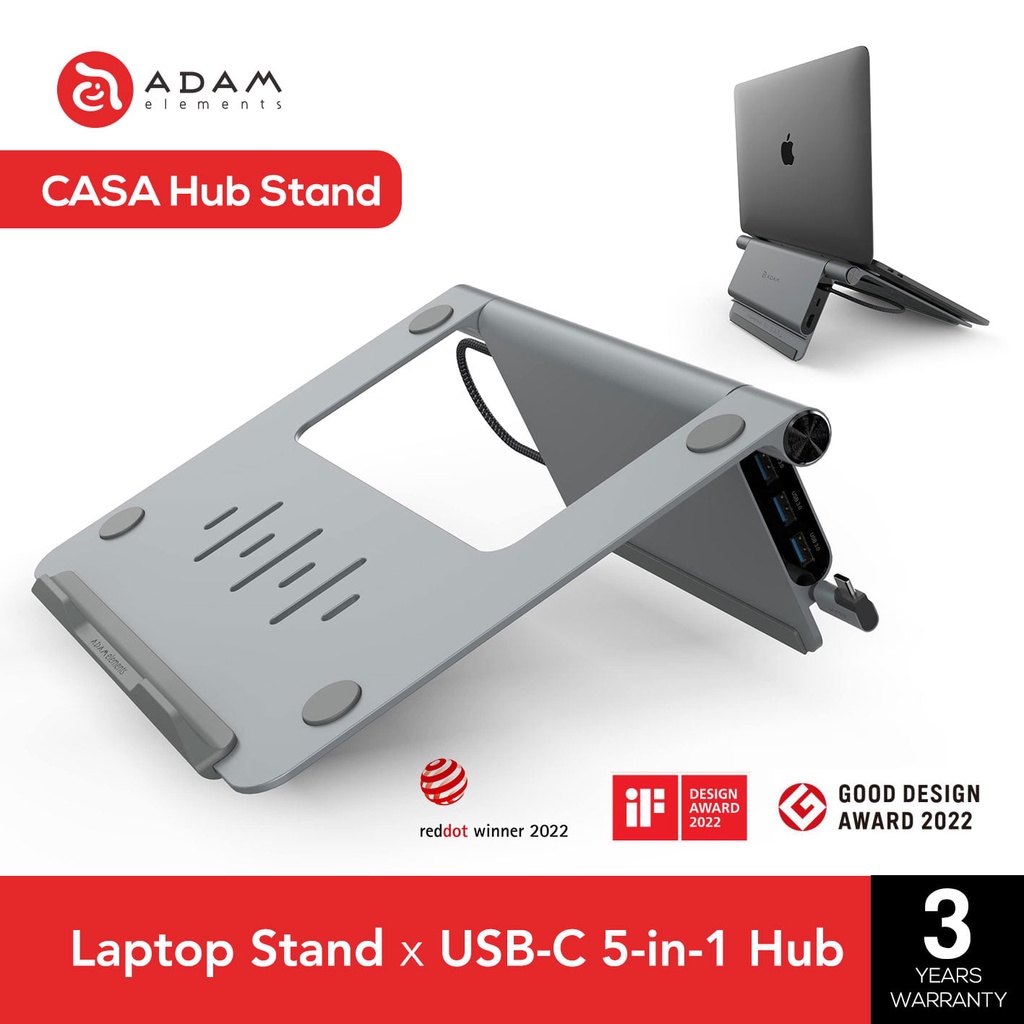 Jual ADAM ELEMENTS CASA HUB STAND USB-C 5-IN-1 LAPTOP STAND HUB GREY | Shopee Indonesia