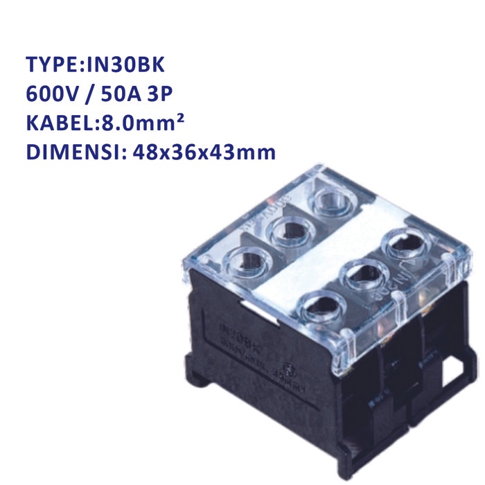 Jual Terminal Block Din Rail IN-30BK 3P 50A | Shopee Indonesia