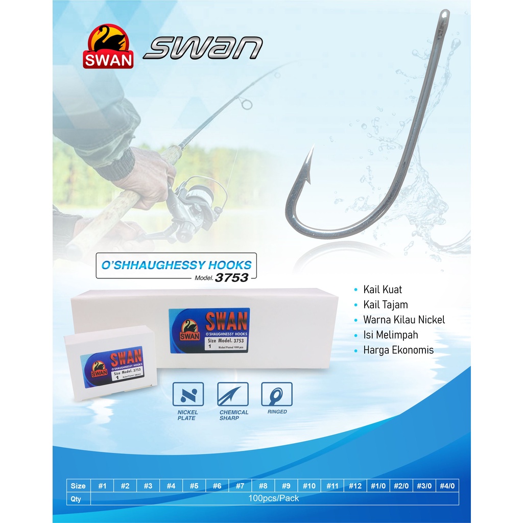 Jual Hook/ Kail Pancing Kotak Swan Lurus 3753, No 4/0 (besar) - 12 ...