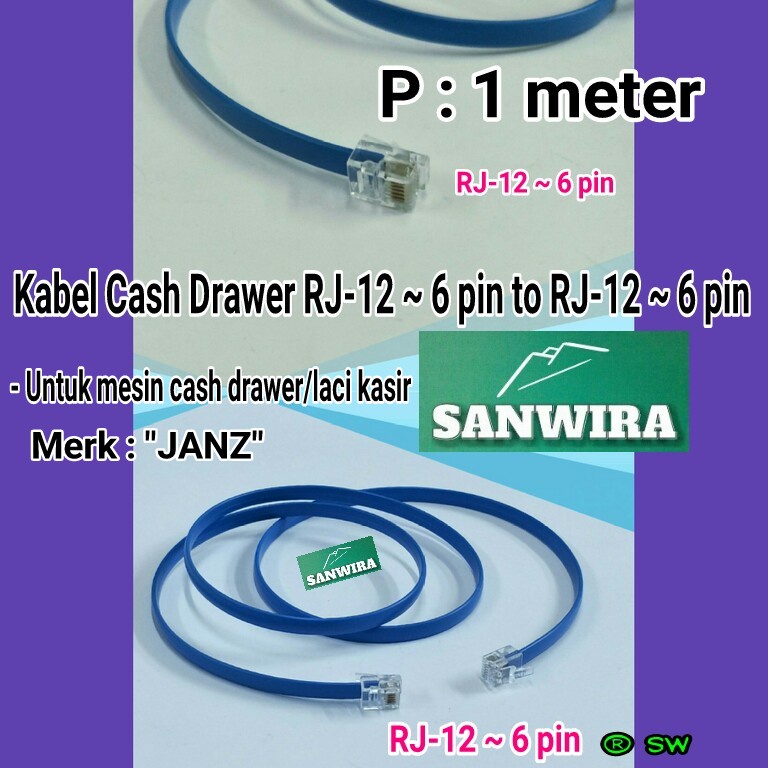 Jual Kabel Cash Drawer RJ-12 ~ 6 pin to RJ-12 ~ 6 pin janz 1m / 2m ...