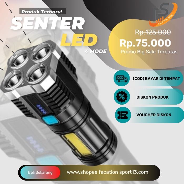 Jual Senter LED Mini Super Terang Jarak Jauh 4 Mode Senter Emergency TaffLED C8 Flashlight ...