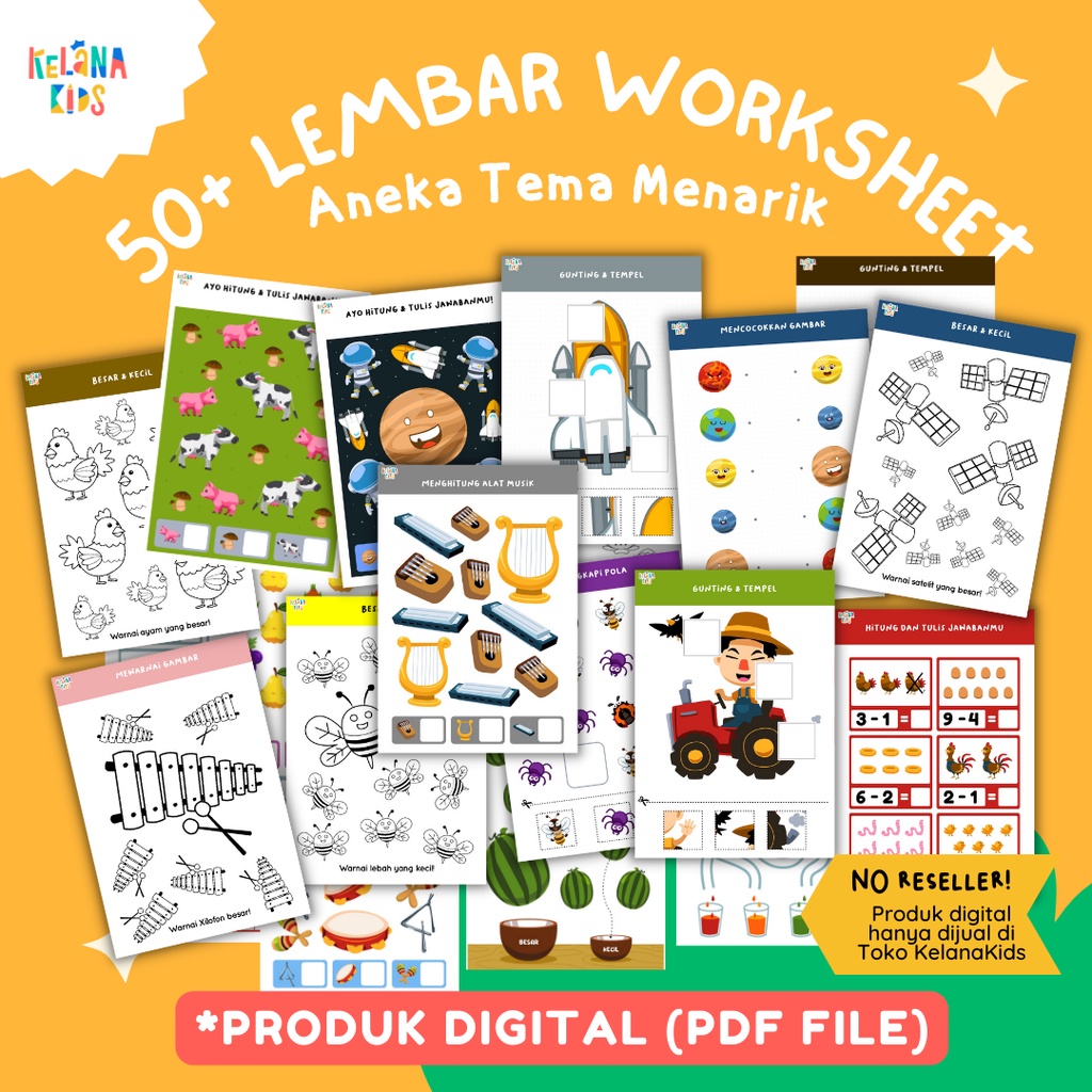 Jual Buku Belajar Anak Aneka Tema Menarik - 60 Lembar Worksheet PAUD TK ...