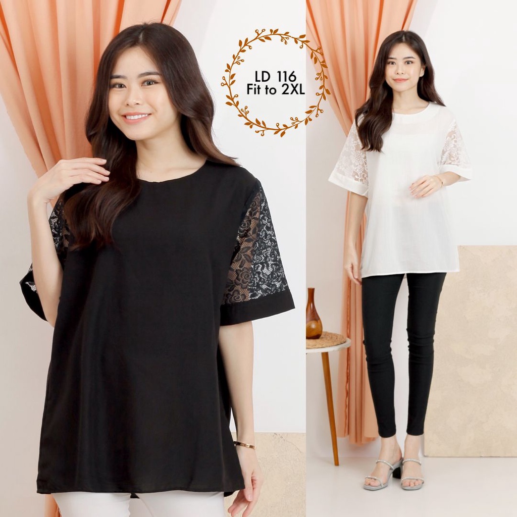 Jual LD 116 ( Fit to 2XL ) Atasan wanita lengan pendek Blouse putih ...