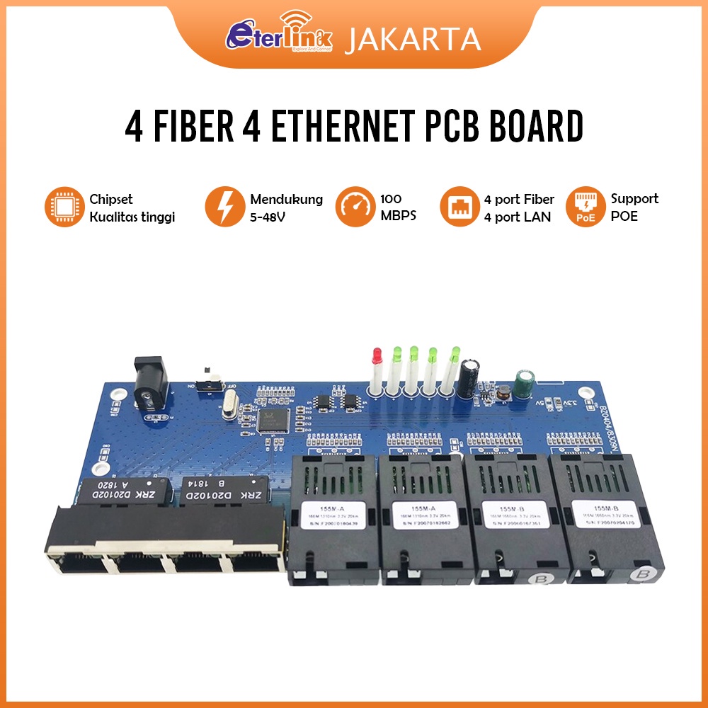 Jual PCBA Ethernet Fiber switch 4 RJ45 4 SC Optical Media Converter PCB ...