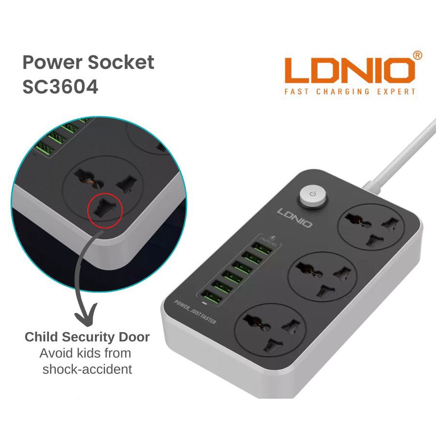 Jual Stop Kontak LDNIO Colokan Listrik SC3604 3 Power Socket With 6 USB Port 3.4A | Shopee Indonesia