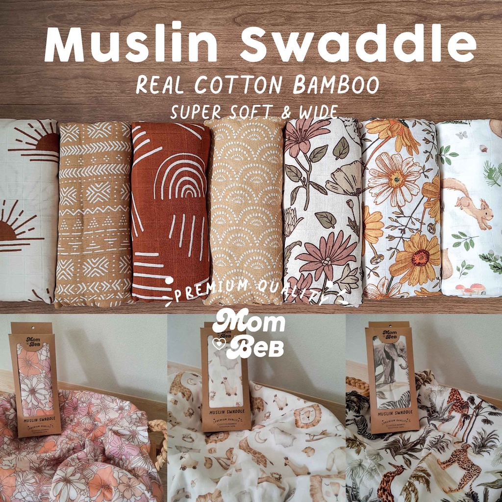 Jual MOMBEB Muslin Swaddle Bamboo BEST QUALITY Kain Bedong Jumbo Muslin ...