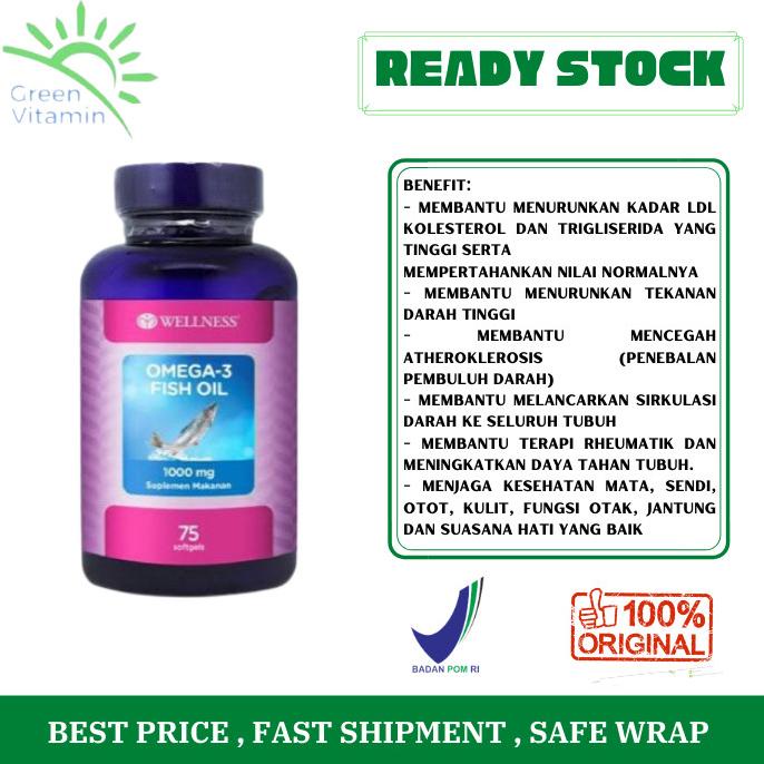 Jual 75 softgels WELLNESS Omega-3 Fish Oil 1000mg BPOM Original Natural ...