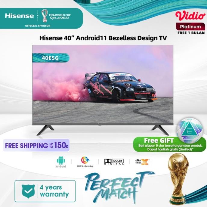 Jual Hisense 40 inch FHD Android 11 Smart TV-Bezelless Design-Dolby 40E5G | Shopee Indonesia