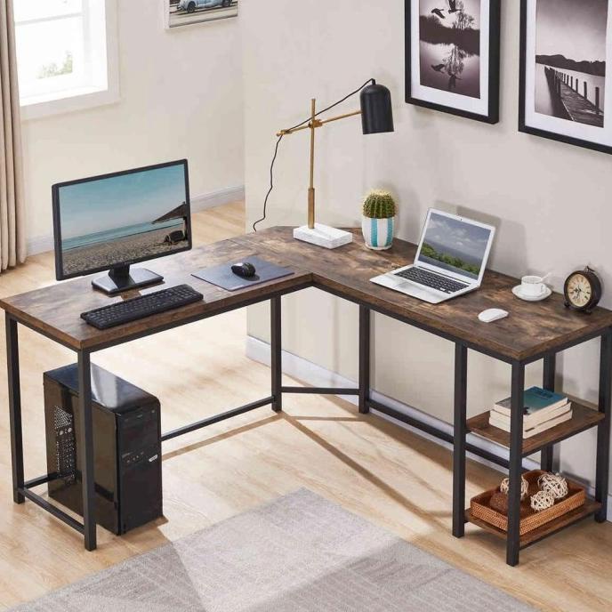 Jual Meja komputer berbentuk L kayu industri dan meja sudut kokoh logam ...