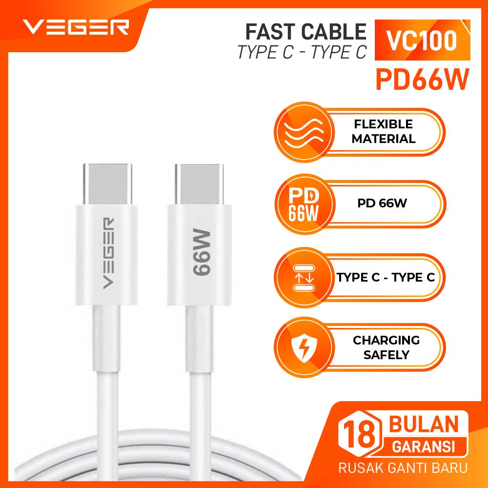 Jual VEGER Kabel Data Cable VC100 Power Delivery PD 66W Type C to Type C 1000mm | Shopee Indonesia