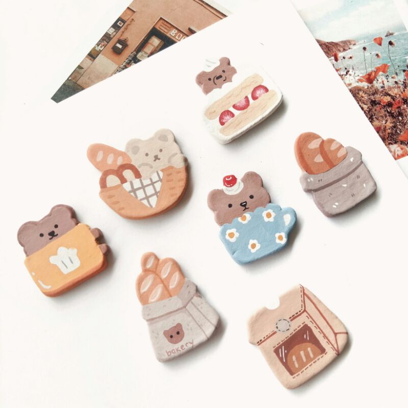 Jual Bakery and Bear Handmade Air Dry Clay Pins with Glossy Finish ...