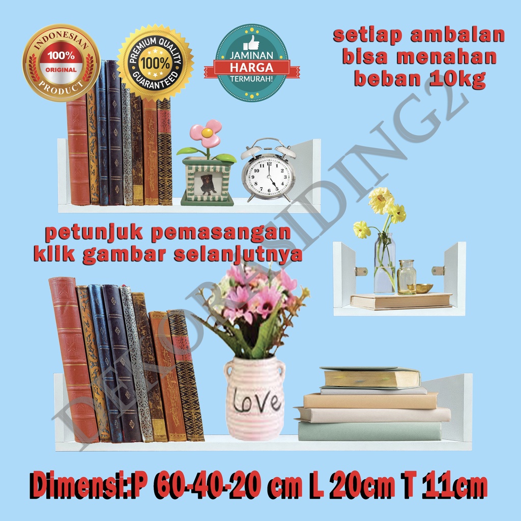 Jual rak ambalan dinding minimalis 1set 3pcs - AD34 / ambalan buku ...