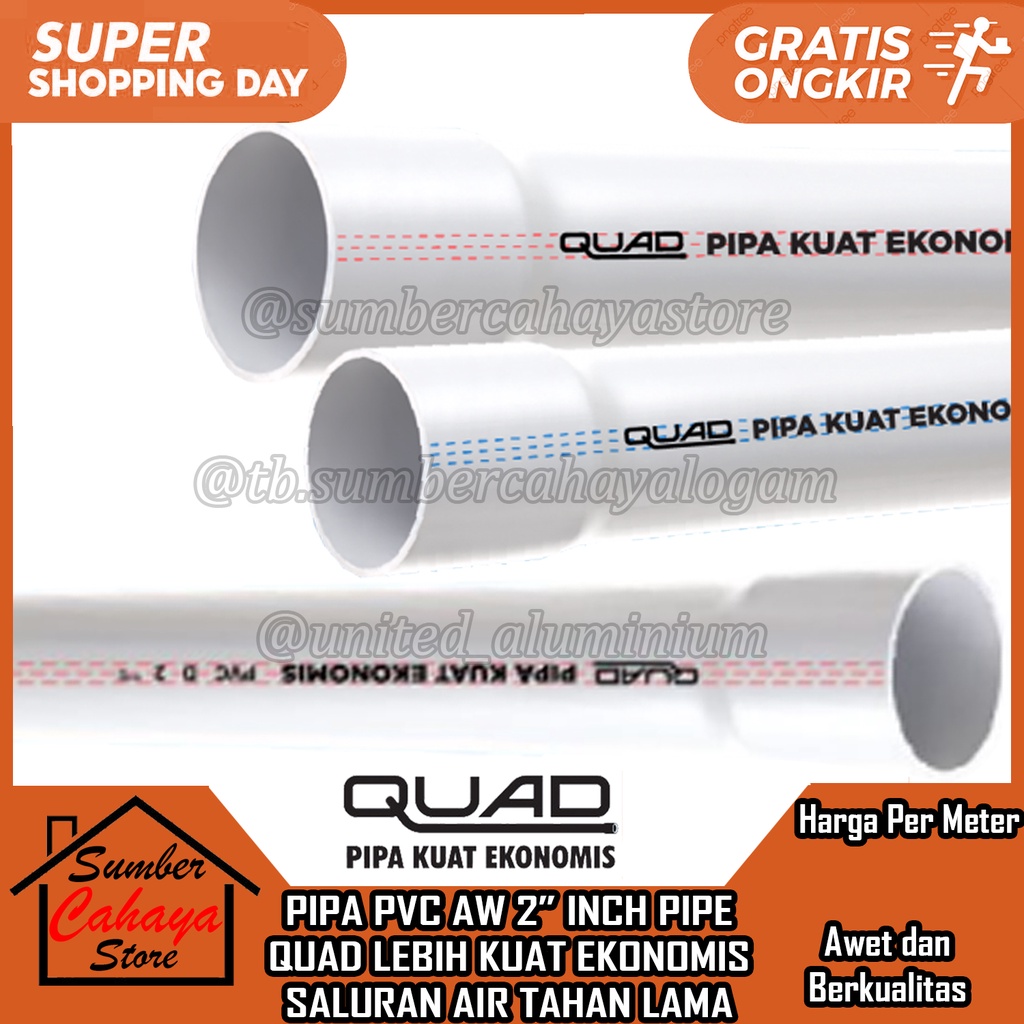 Jual QUAD PIPA PVC AW 2" INCH PIPE KUAT EKONOMIS SALURAN AIR TAHAN LAMA ...