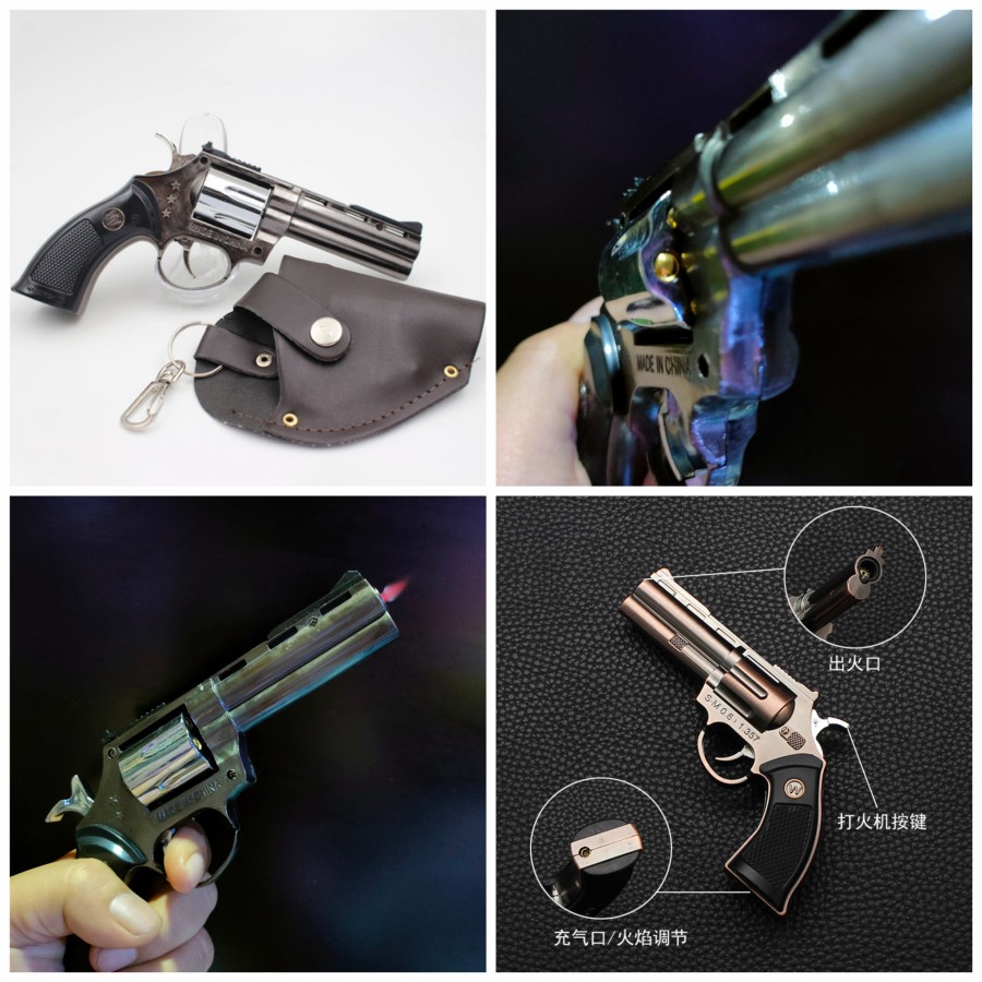 Jual mancis korek api model pistol revolver python plus sarung gun ...