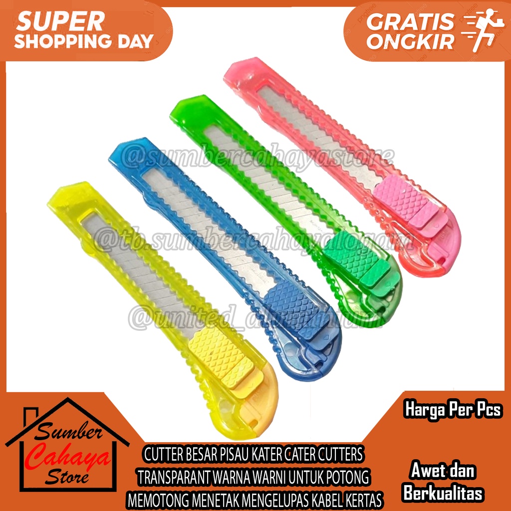 Jual Cutter Besar Kater Cater Cutters Transparant Warna Warni Untuk ...