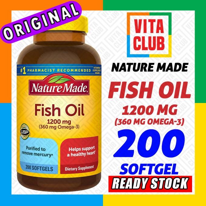 Jual Nature Made Fish Oil 200 softgel 1200 MG Minyak Ikan 1200mg 360 ...
