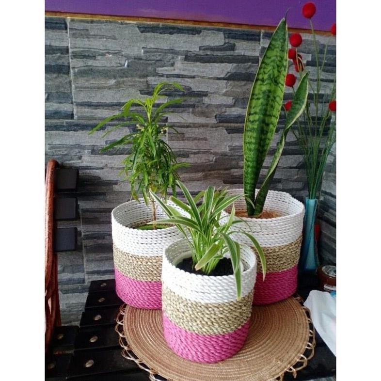 Jual Keranjang Mendong Anyaman Seagrass Pandan Laut Pot Tanaman Pot Meja Kerajinan Jogja
