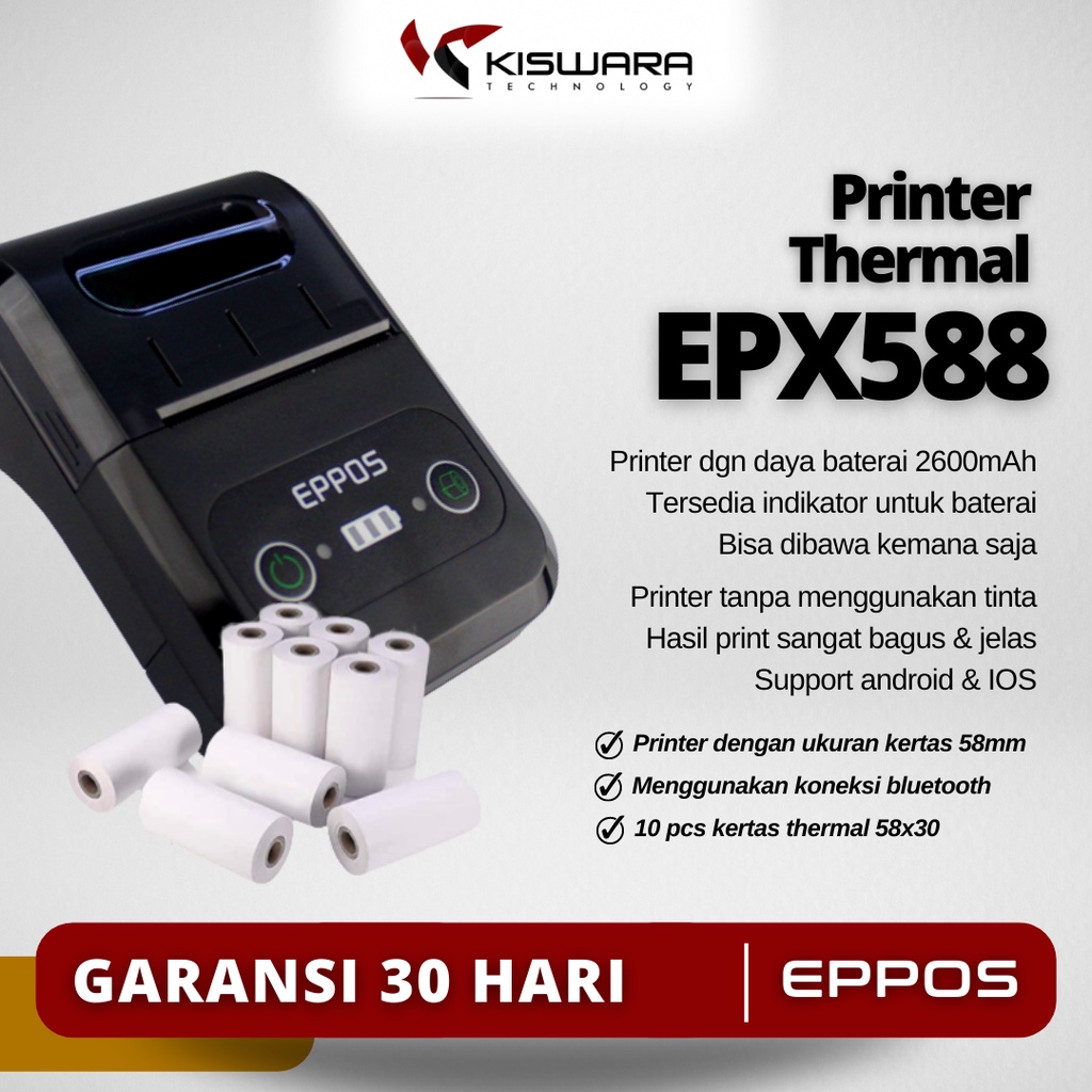 Jual Paket Printer Bluetooth EPPOS RPP02 (Baterai) + 10 Roll Kertas alat kasir | Shopee Indonesia
