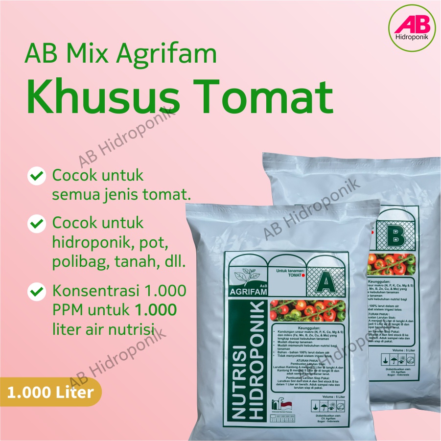 Jual AB Mix Buah Tomat Agrifam Nutrisi Hidroponik Tomat 5 Liter ...