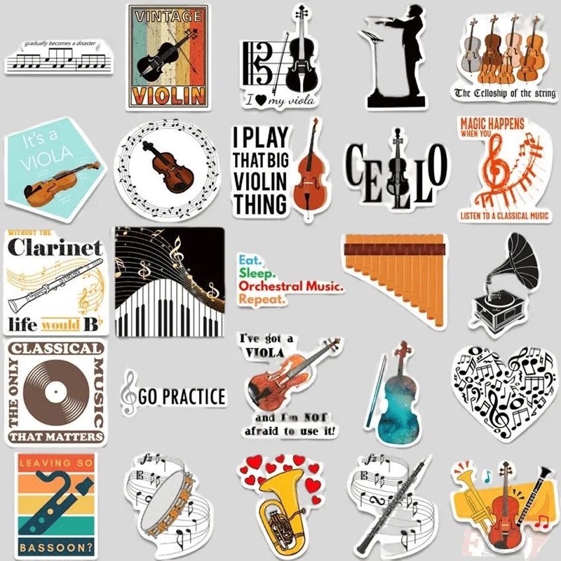 Jual Stiker Set Musik Classical Alat Musik Sticker Lucu Biola Cello ...