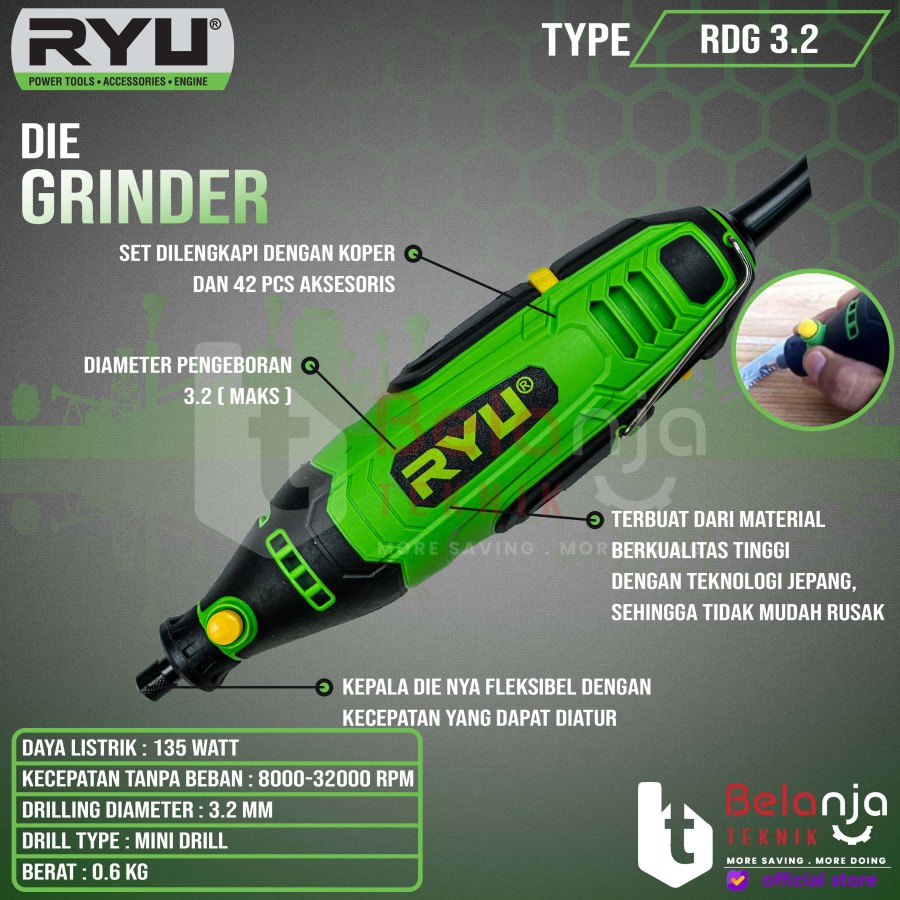Jual Ryu Mini Die Grinder Listrik RDG 3.2 Mesin Grafir Tuner Drill Bor ...