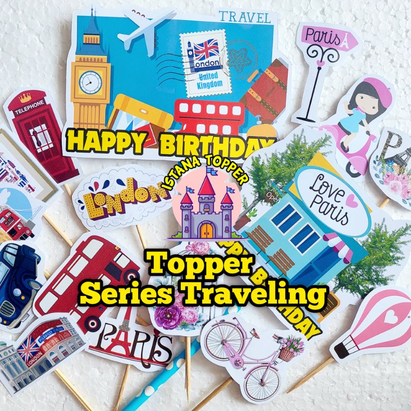 Jual Topper Cake Ultah Series Traveling / Topper London / Topper Paris ...