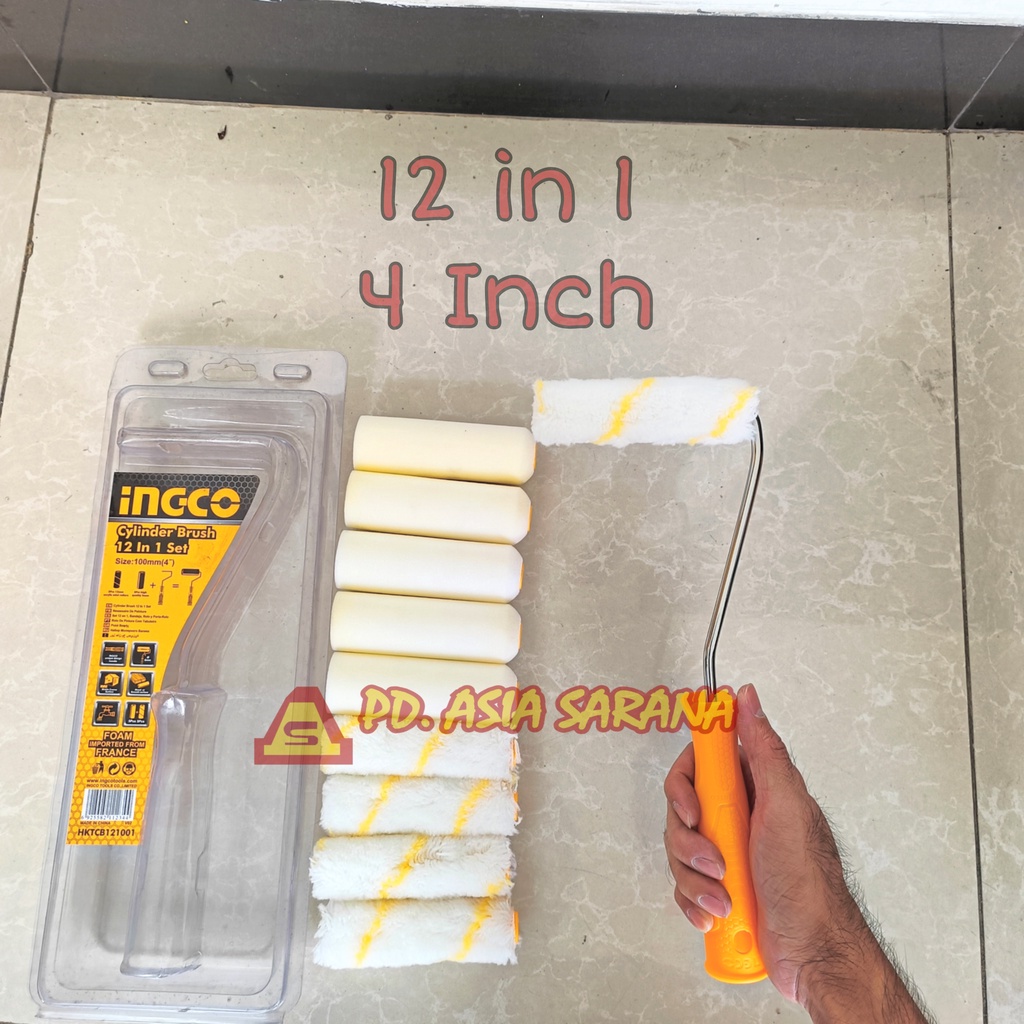 Jual Kuas Roll Set 4" Inch 12 in 1 INGCO HKTCB121001 Roller Brush Bulu ...