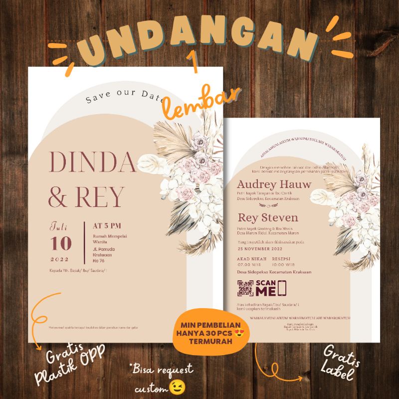 Jual Undangan 1 lembar bolak-balik Pernikahan, Engagement, Tasyakuran ...