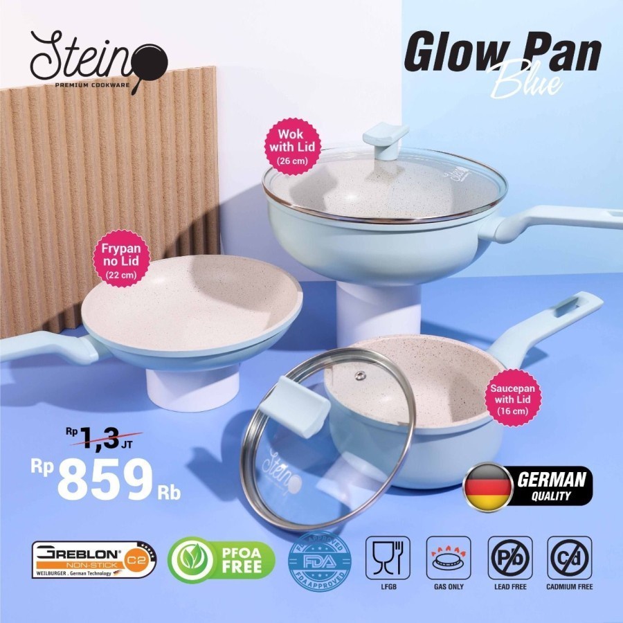 Jual Glow Pan set 5 in 1 stein cookware blue series - glow pan set biru ...