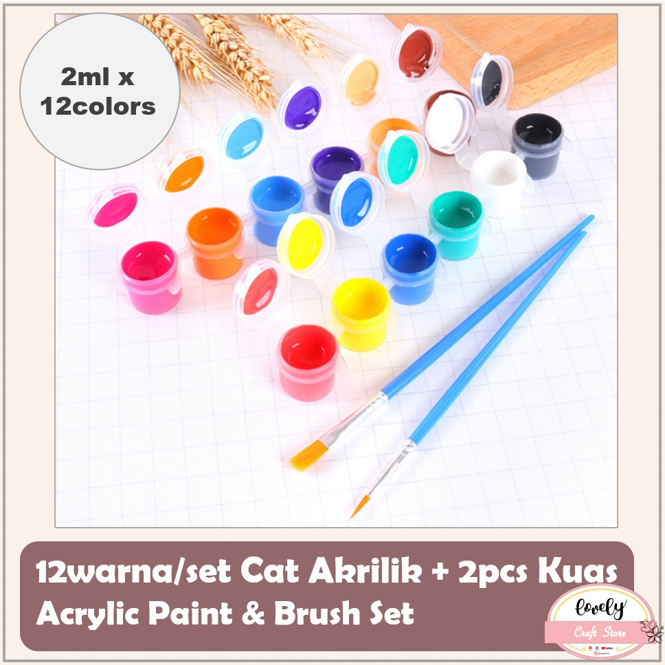 Jual LovelyCraftStore | 12warna/set Cat Akrilik + Kuas, Paint Brush ...