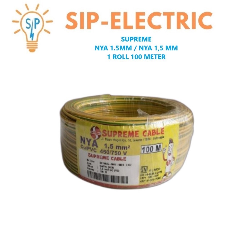 Jual KABEL SUPREME NYA 1.5 MM KUNING HIJAU (1 ROLL 100 METER) | Shopee Indonesia
