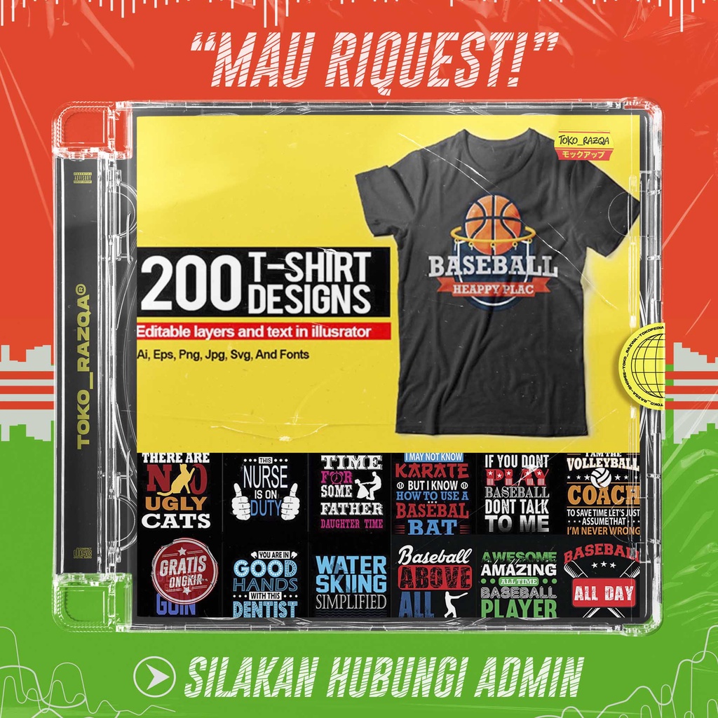 Jual 200 Editable Tshirt Designs - Disain Sablon DTF - DTG - STICKER ...