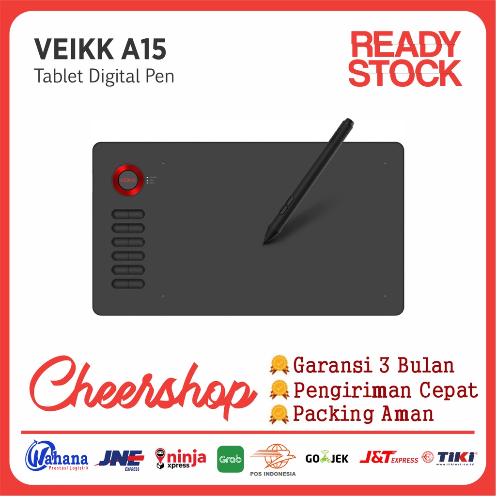 Jual VEIKK A15 Tablet 10x6 inch Drawing Pad with 12 Shortcut Keys 8192 ...