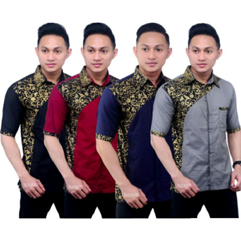 Jual Baju koko batik pria lengan pendek/kemeja koko batik kombinasi ...
