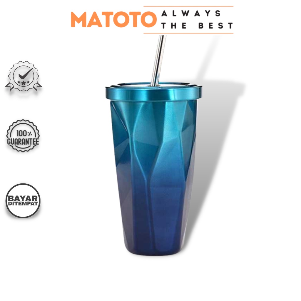 Jual Matoto Gelas Tumbler Kopi Teh Stainless Dengan Tutup Sedotan 500ml ...