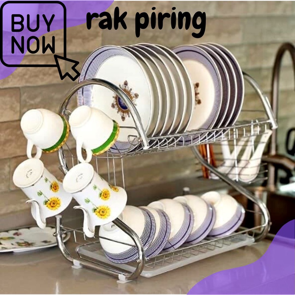 Jual Rak Piring Stainless Minimalis 2 Tingkat Besi 2 Layer Dish Drainer ...
