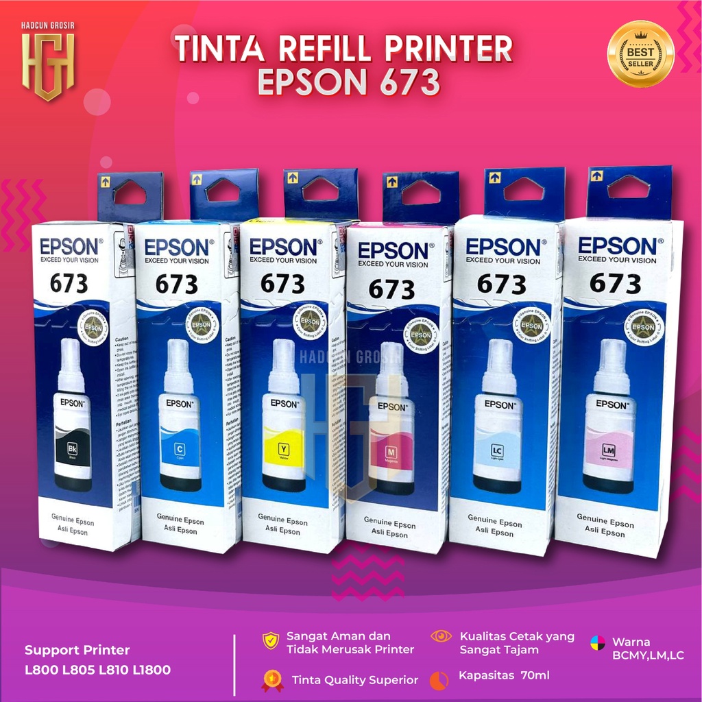 Jual 1 Set 6 Warna Tinta Epson 673 Refill 70ml Black Cyan Magenta ...