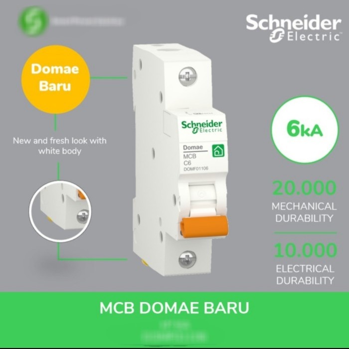 Jual Mcb Schneider New Domae 1phase 2A,4A,6A,10A,16A,20A,25A,32A,40A,50A,63A 1P - 6A | Shopee ...