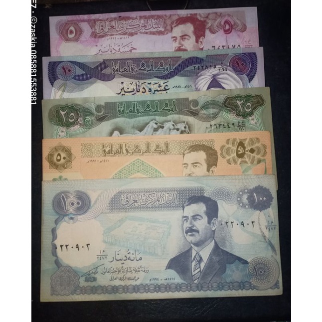Jual Set 5 lembar uang kertas dinar iraq lama 5 dinar sampai 100 dinar ...