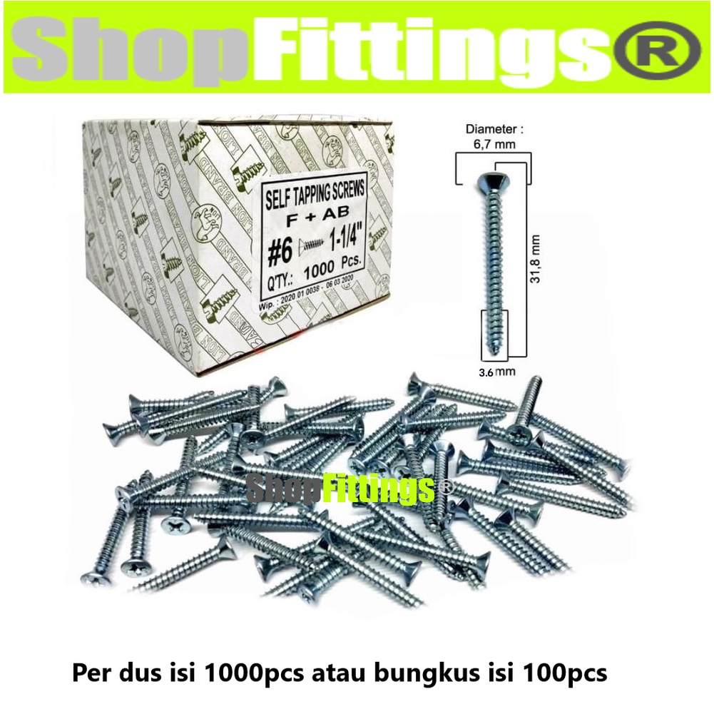 Jual Moon Lion Self Tapping Screw Flat Head Sekrup Skrup F + AB Kepala ...