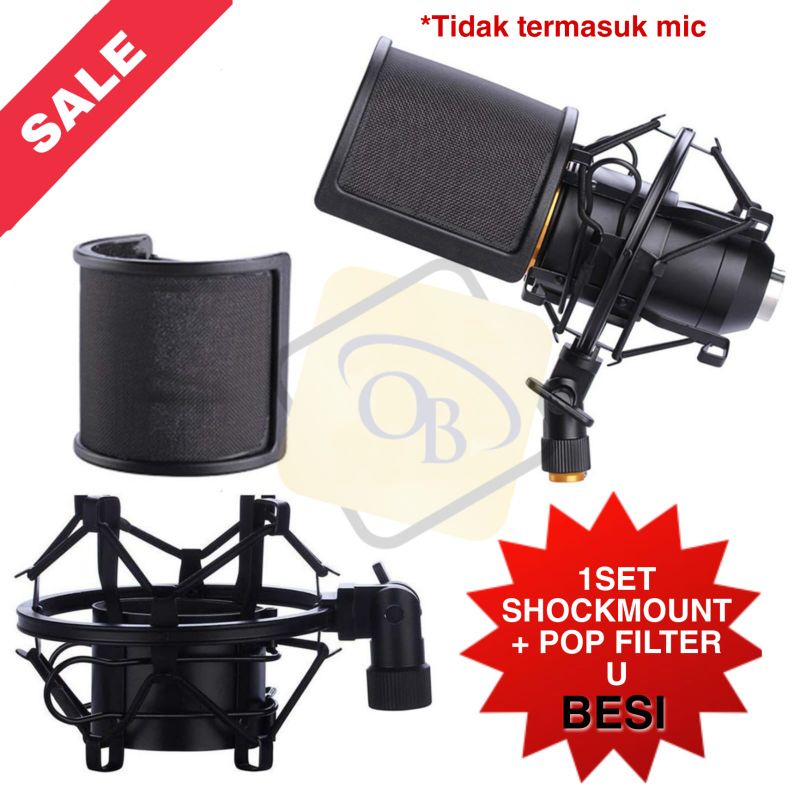 Jual Shock mount Besi with Pop Filter U shockproof microphone High ...