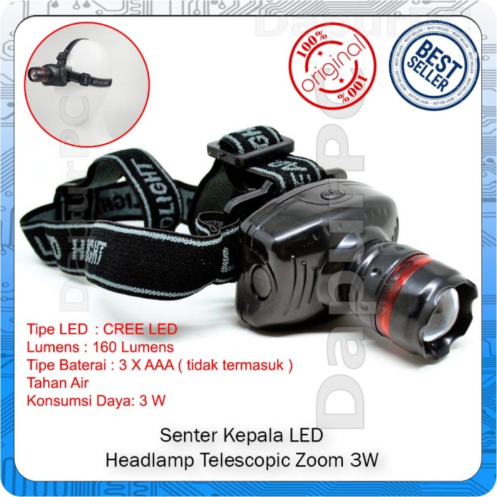 Jual Senter Kepala Headlamp Telescopic Zoom Outdoor 3W | Shopee Indonesia