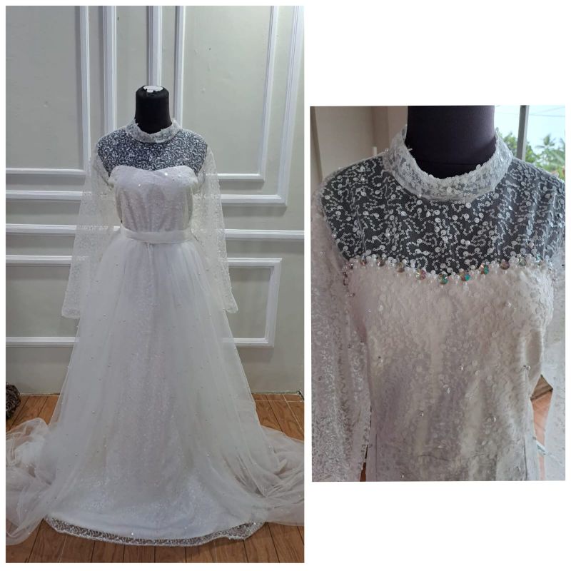 Jual Gaun pengantin ekor / wedding dress tile Payet sequin | Shopee ...