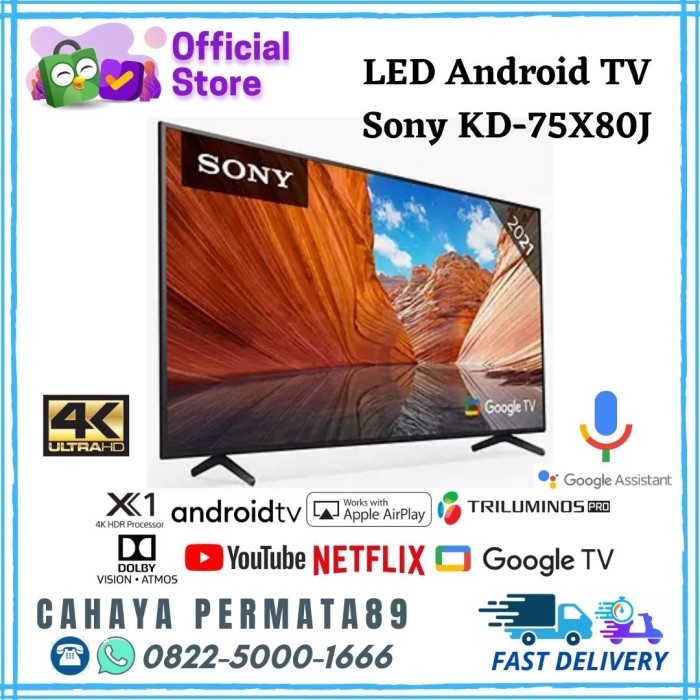 Jual LED TV SONY KD-75X80J Bravia 75 Inch X80J Android Smart TV UHD 4K HDR | Shopee Indonesia